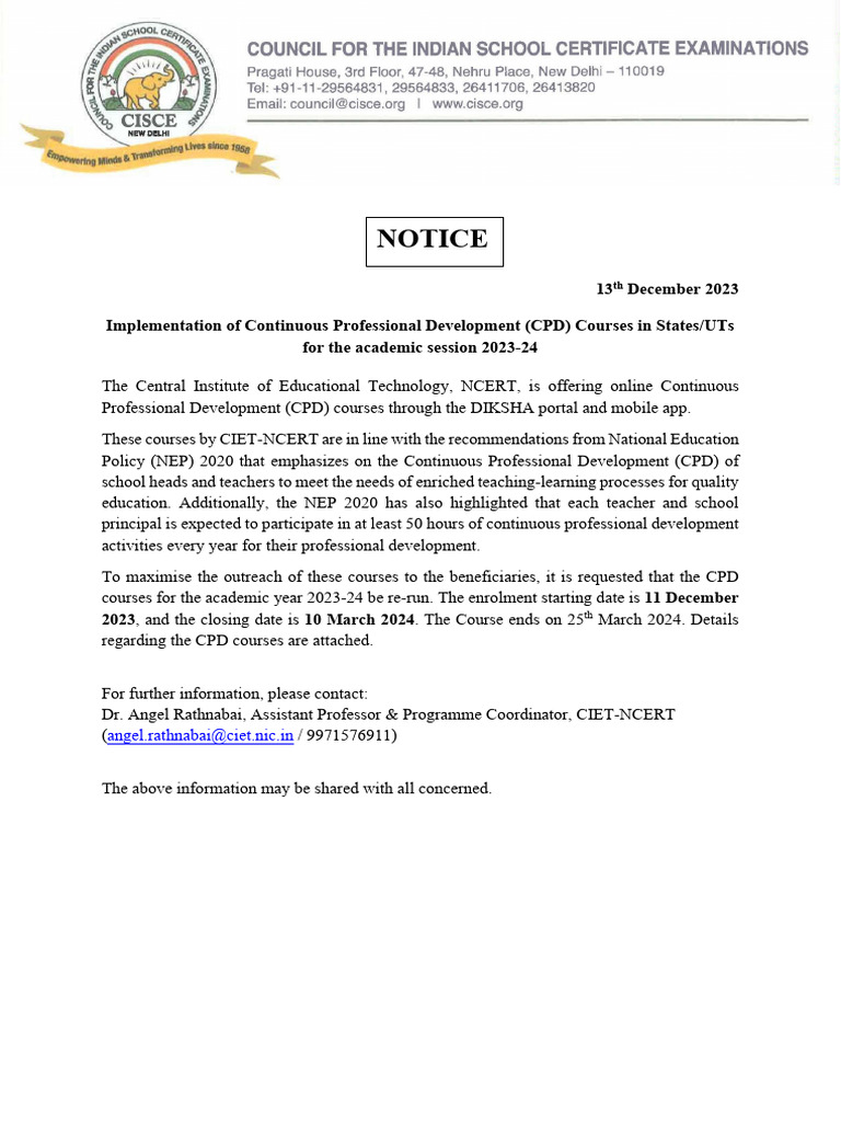 CIET-NCERT CPD Courses 2023-24 | PDF
