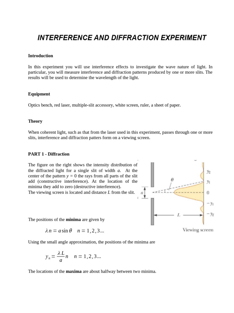 Interference_and_Diffraction_LAB | PDF | Diffraction | Wavelength