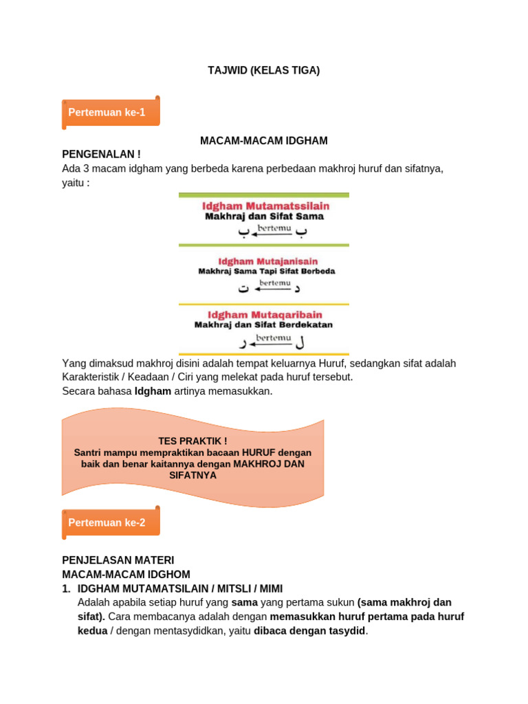 Fix Materi Tajwid Kelas 3 (Revisi) Ok | PDF