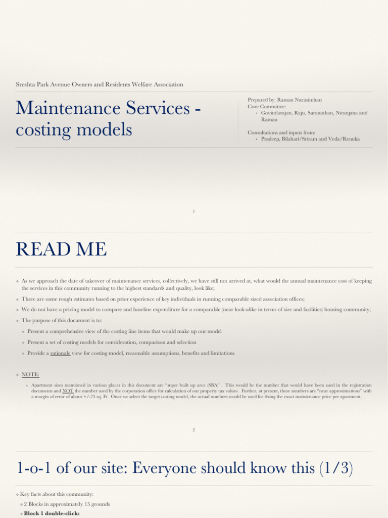 Maintenance Services - Costing Model | PDF | Apartment | Elevator