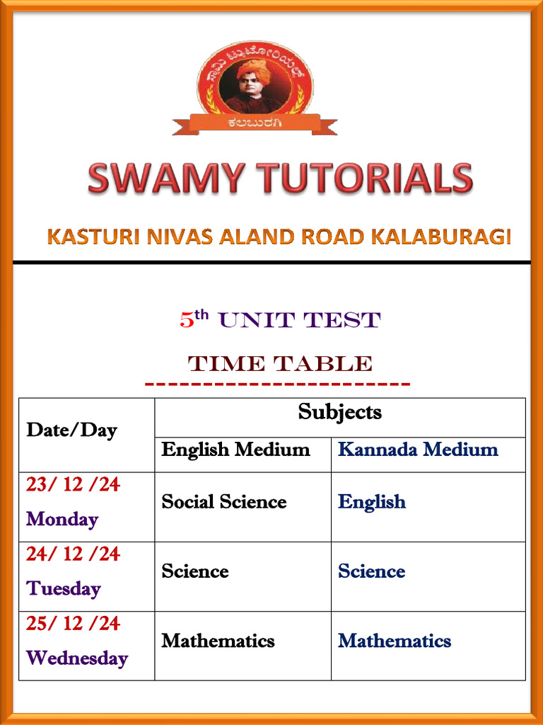 5th Unit Test Time Table | PDF