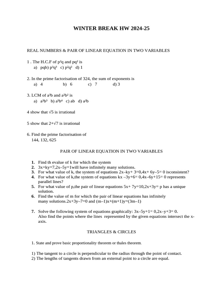 Winter Break Math Homework 2024-25 | PDF | Arithmetic Mean | Sphere