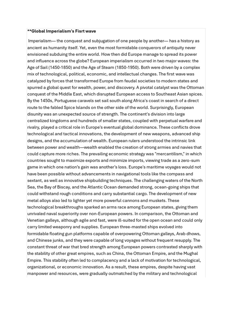 Global Imperialism's Fisrt Wave | PDF | Atlantic Slave Trade | Imperialism