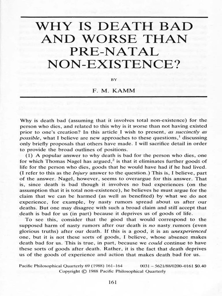Why Death Is Worse Than Non-Existence | PDF | Psychology