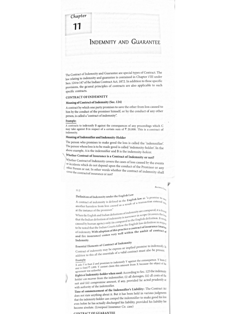 Chapter 11 - Indemnity and Guarantee | PDF