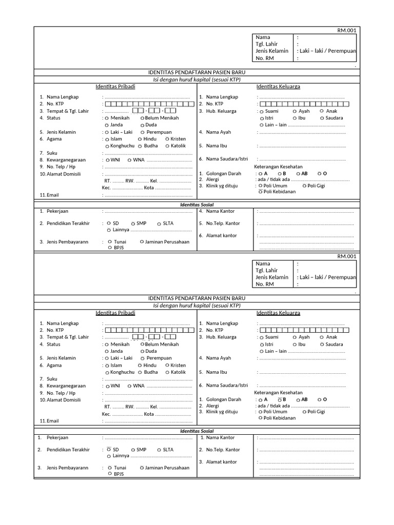 Identitas Pendaftaran Pasien Baru | PDF
