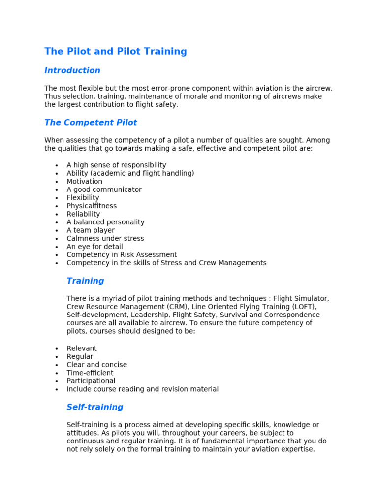 The Pilot and Pilot Training | PDF