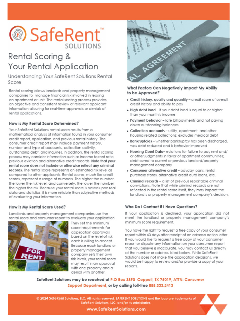 Rental Scoring and Your Rental Application - English & Spanish | PDF ...