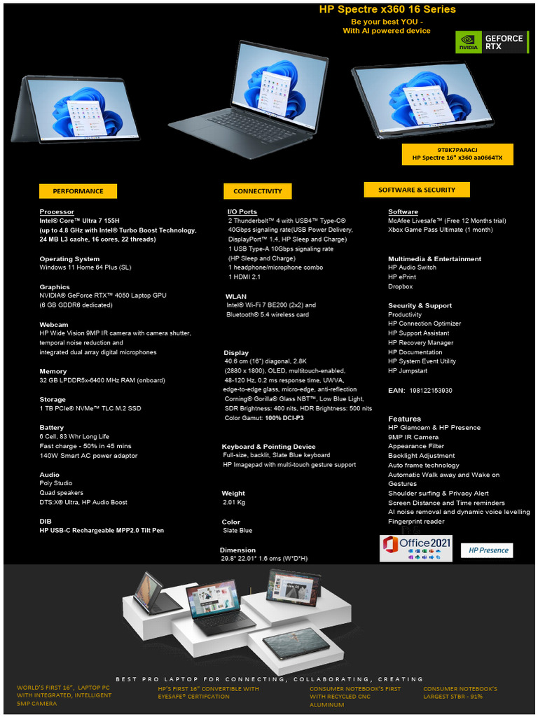 HP Spectre x360 16-aa0664TX SpecBook | PDF | Laptop | Backlight