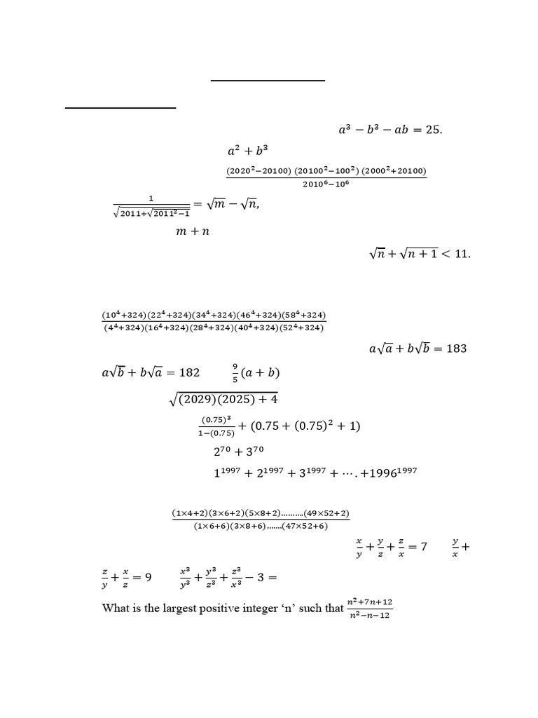 IOQM Number Theory Work Sheet-1 | PDF | Factorization | Numbers