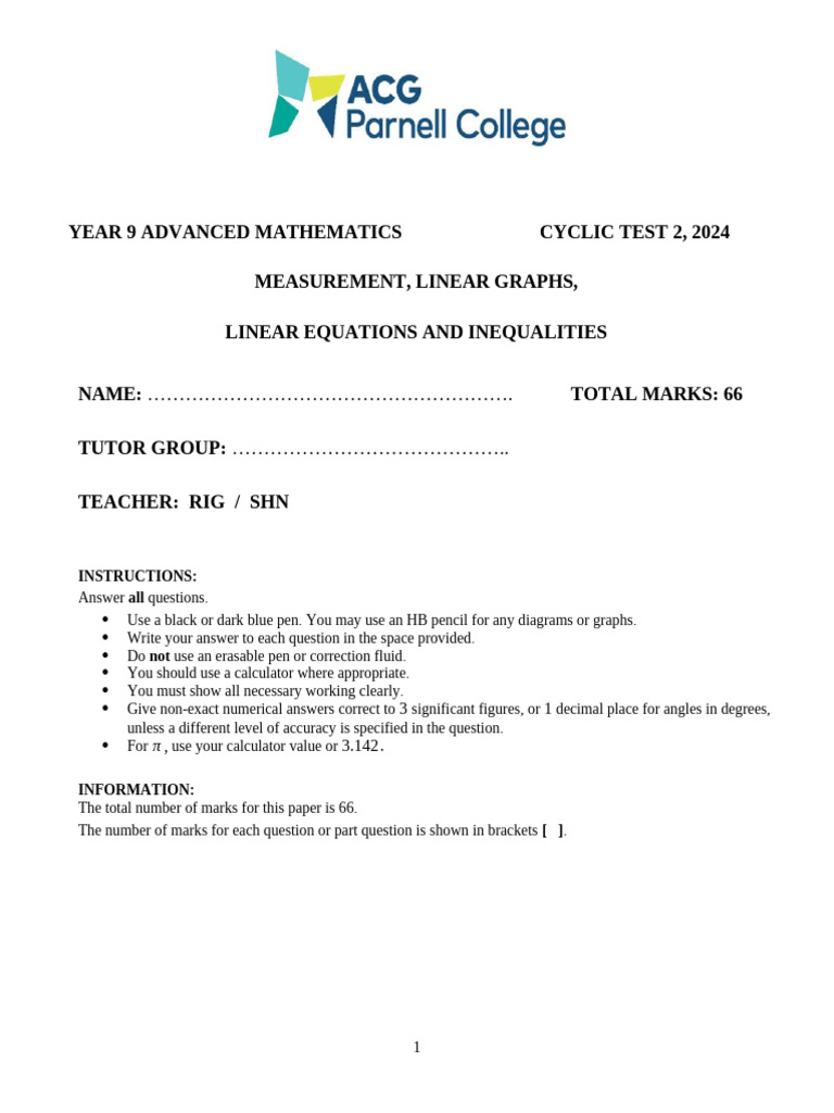 Yr9 ADV 2024 CT2 | PDF | Triangle | Line (Geometry)