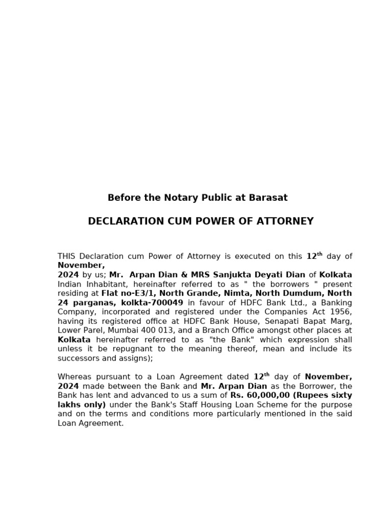 Declaration Cum Power of Attorney - Joint Holder v1 | PDF | Banks ...