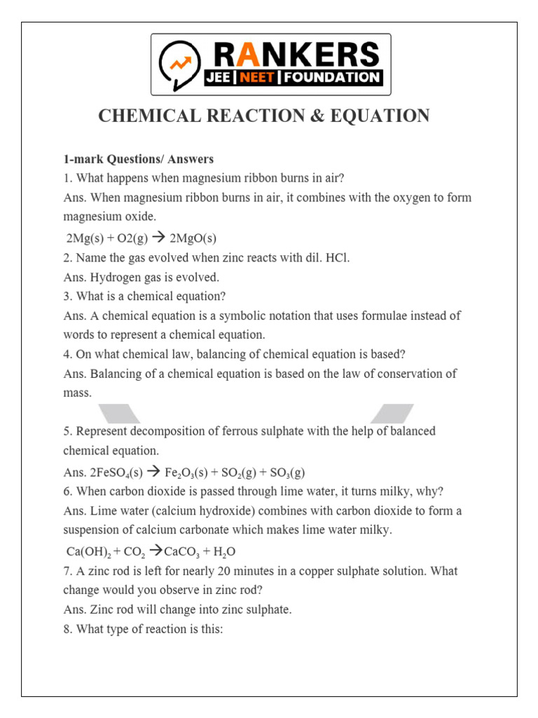 Chemical Reaction & Equation | PDF | Rust | Oxide