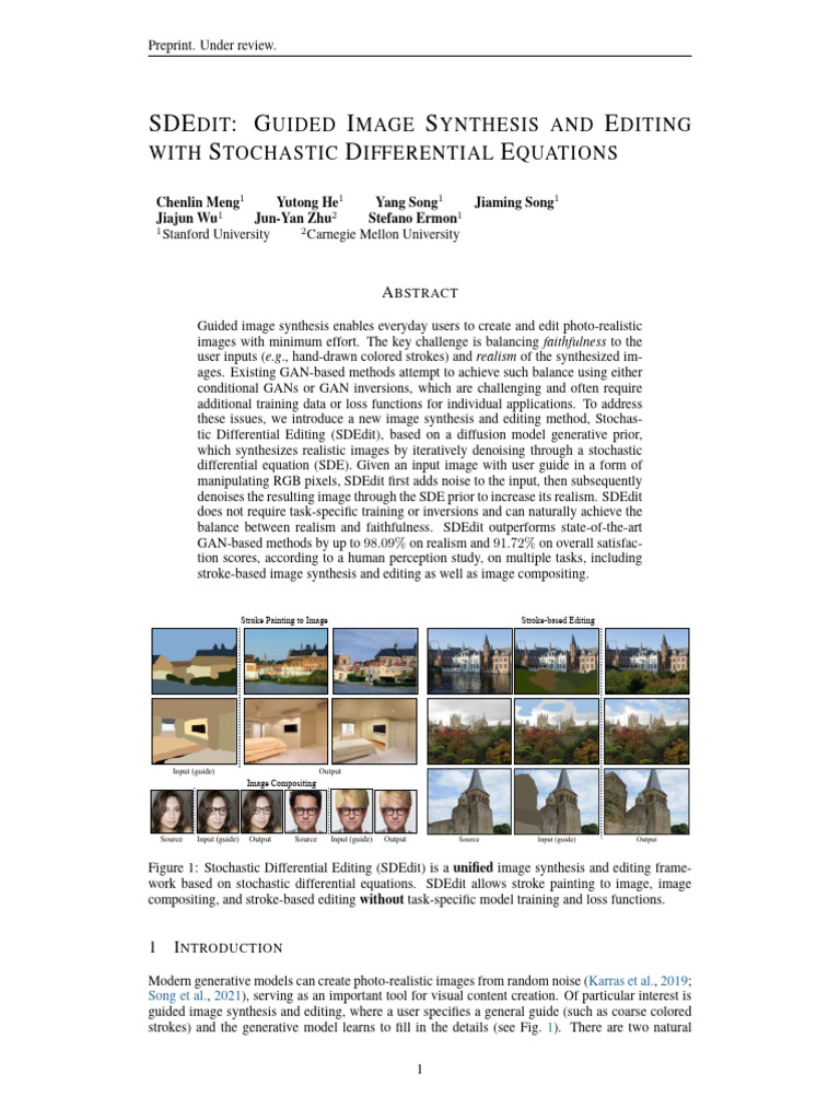 Sdedit Guided Image Synthesis and Editing With Stochastic Differential Equations | PDF ...