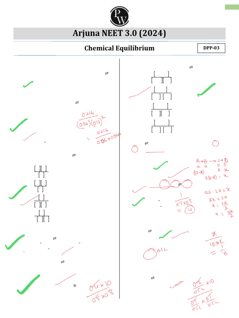 Chemical Equilibrium: DPP 03 (Extra DPP) - Arjuna NEET 3.0 2024 | PDF | Chemical Equilibrium ...