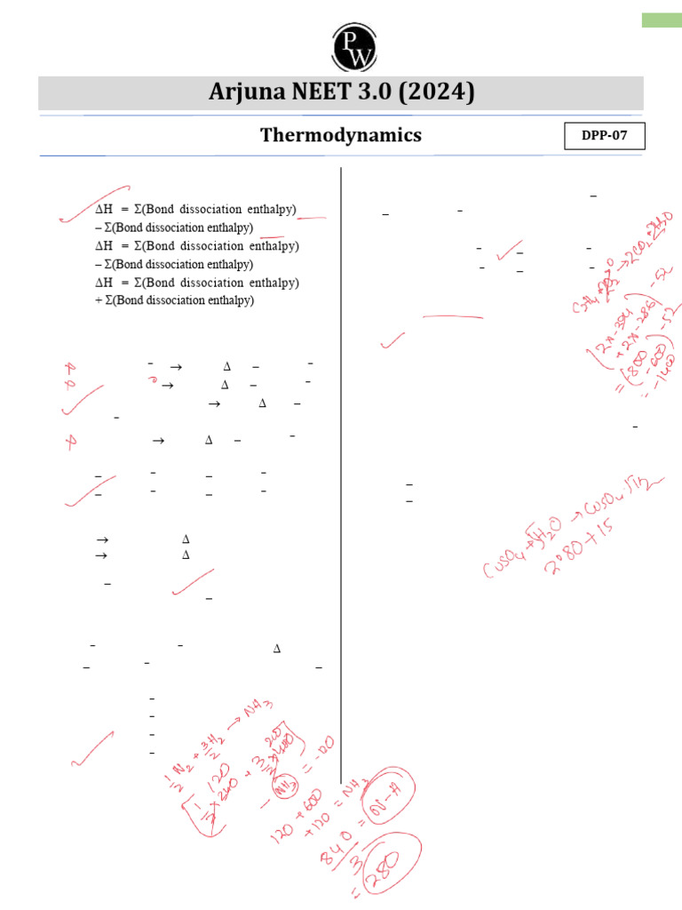 Thermodynamics: DPP 07 (Of Lecture 11) - Arjuna NEET 3.0 2024 | PDF | Branches Of Thermodynamics ...