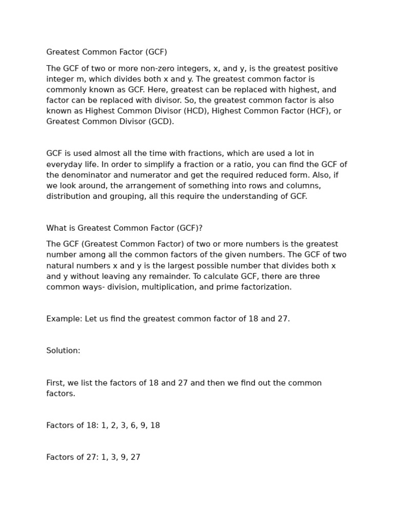 GCF | PDF | Division (Mathematics) | Numbers