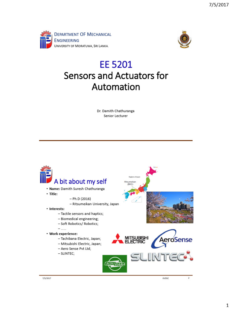 Sensors and Actuators Lecture 1 | PDF | Instrumentation | Water Heating