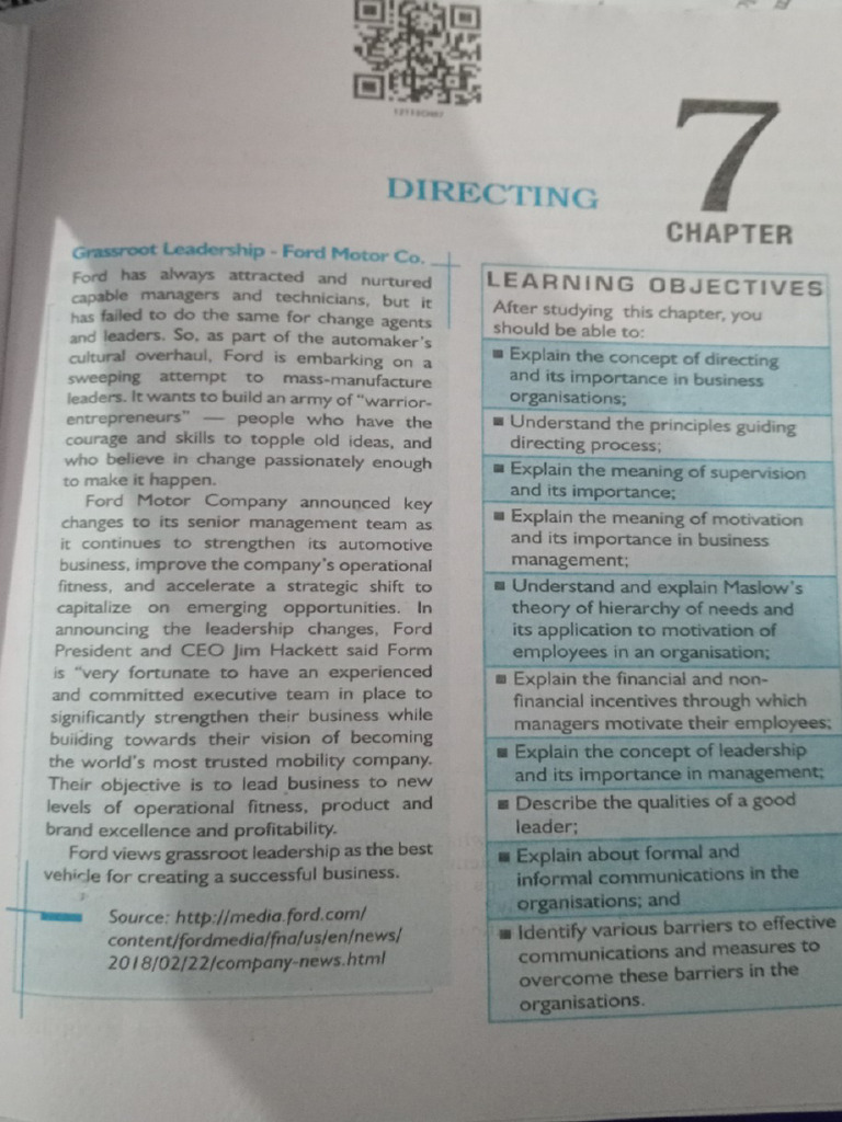 Class 12 NCERT Business Studies Chapter 7 Directing | PDF