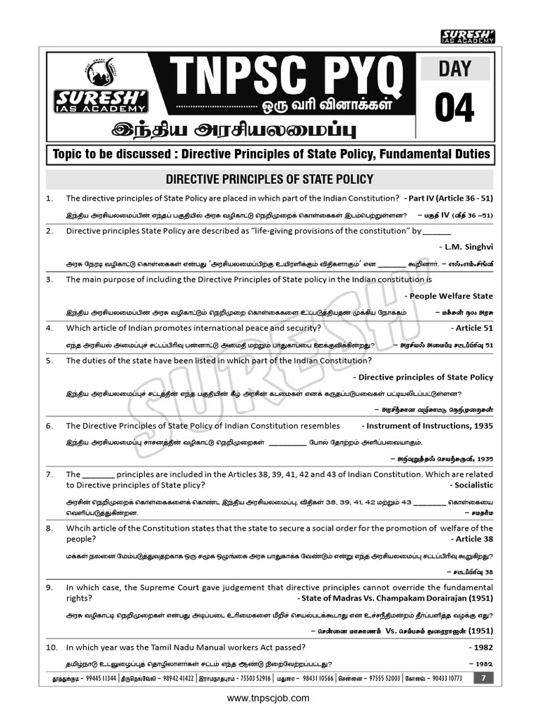 TNPSC PYQ Indian Polity One Liner 04 | PDF | Political Charters ...