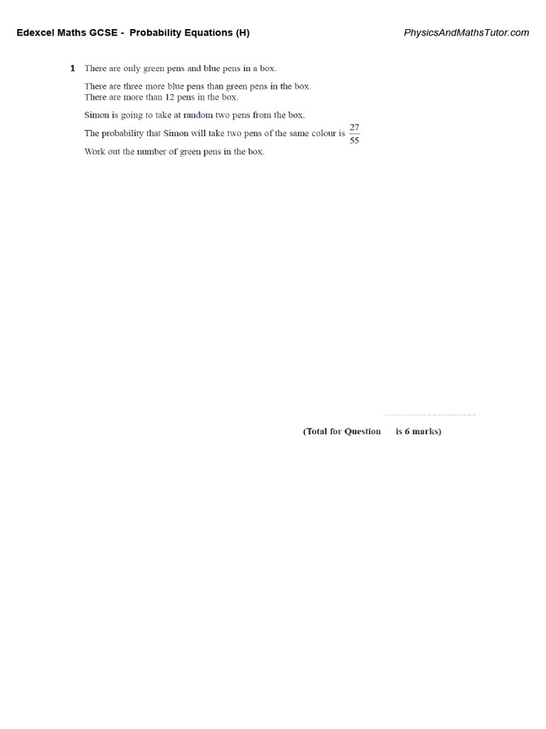 Probability Equations (H) QP | PDF