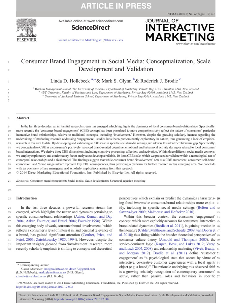 Consumer Brand Engagement Scale Development | PDF | Brand | Marketing