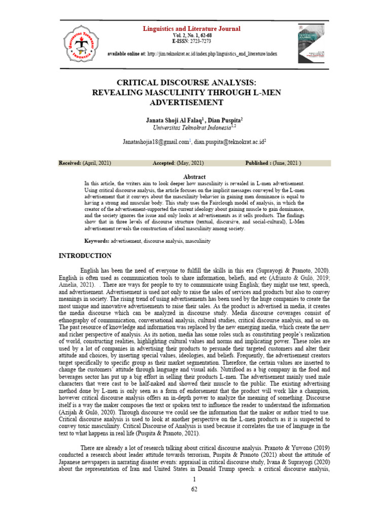 Critical Analysis | PDF | Masculinity | Discourse