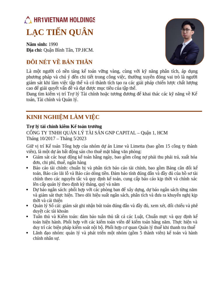 Hr1 - Lac Tien Quan - Debuty Chief Accountant - Bennett Wright VN | PDF