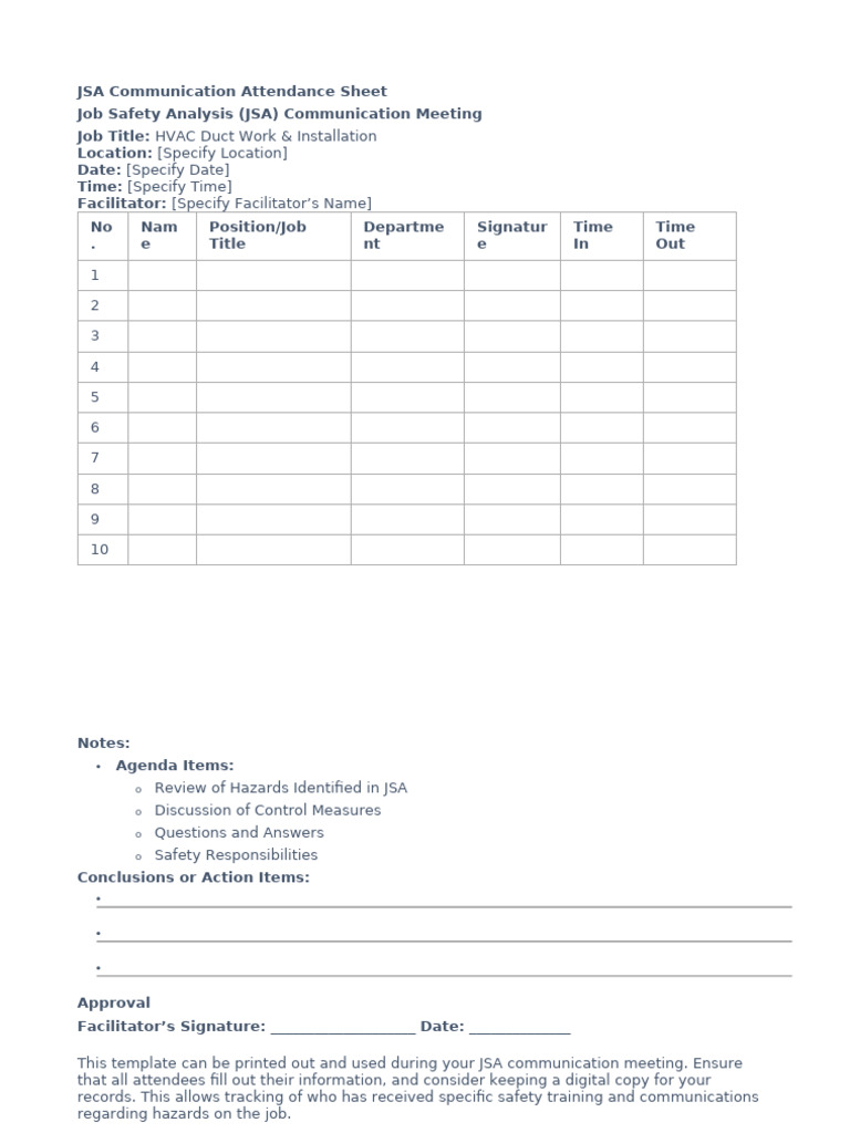 JSA Communication Attendance Sheet | PDF