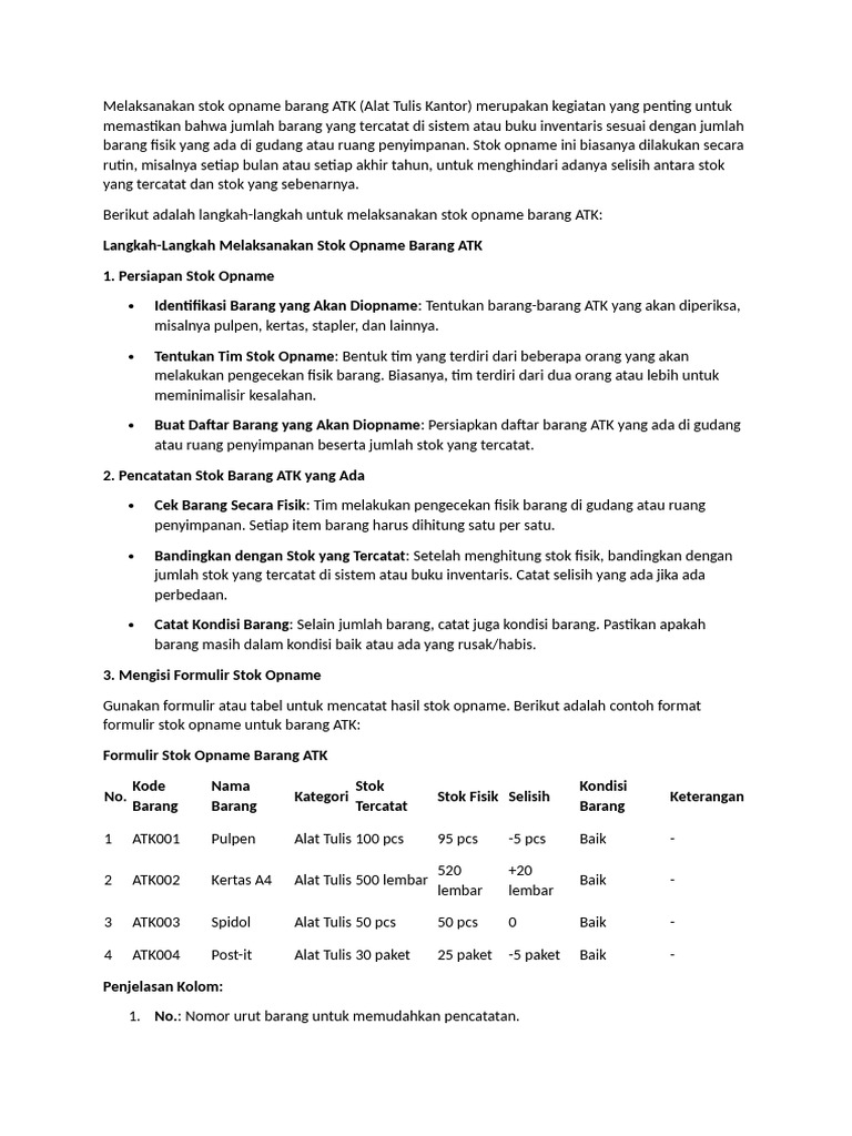 Melaksanakan Stok Opname Barang ATK | PDF