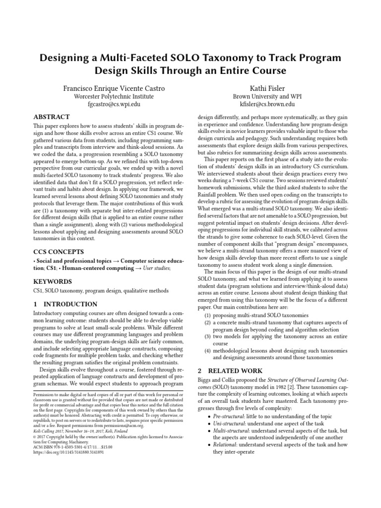 Designing a Multi-Faceted SOLO Taxonomy to Track Program | PDF ...