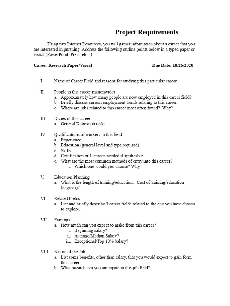 3.03 Career Research Project Outline (1) | PDF