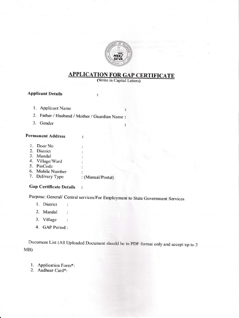 Gap Certificate Form | PDF