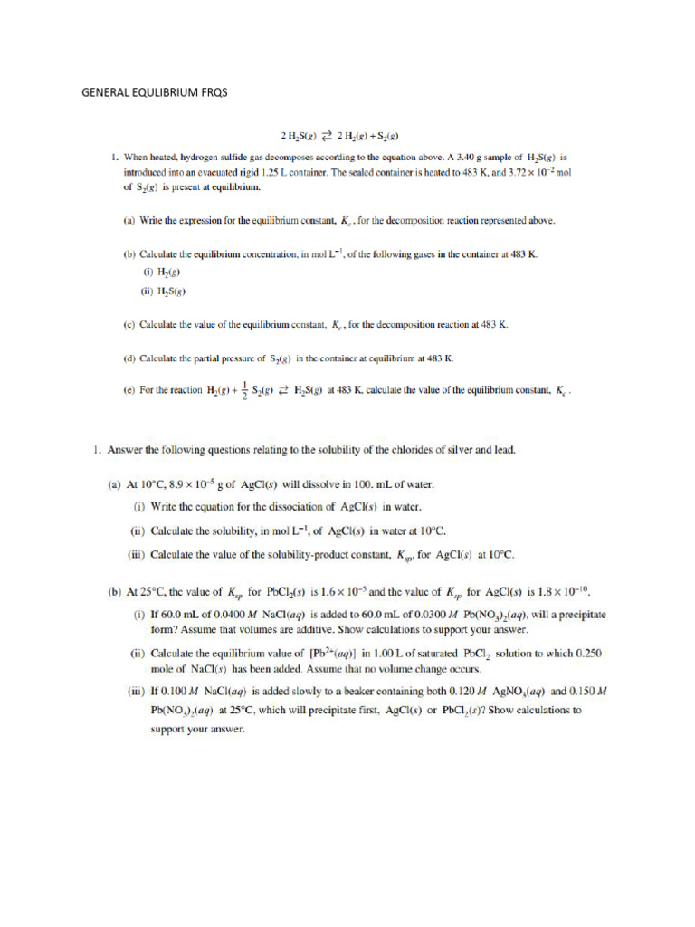 Equilibrium FRQ | PDF