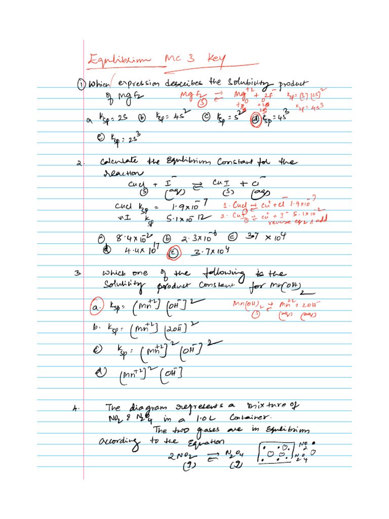 Equilibrium MC3 Key | PDF | Chemical Equilibrium | Analytical Chemistry