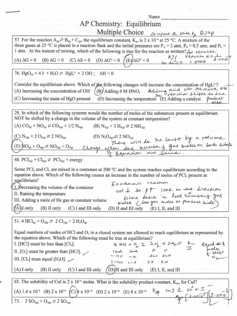 Equilibrium - MC1 Key | PDF
