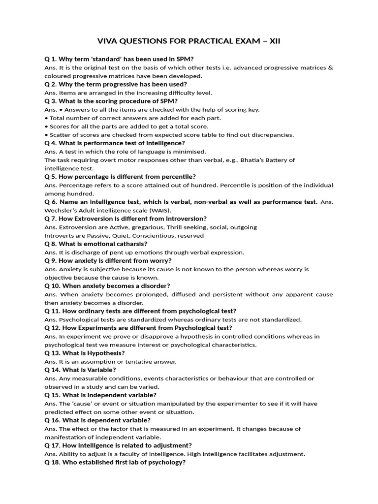Viva voce for Practical Exam | PDF | Psychology | Psychometrics