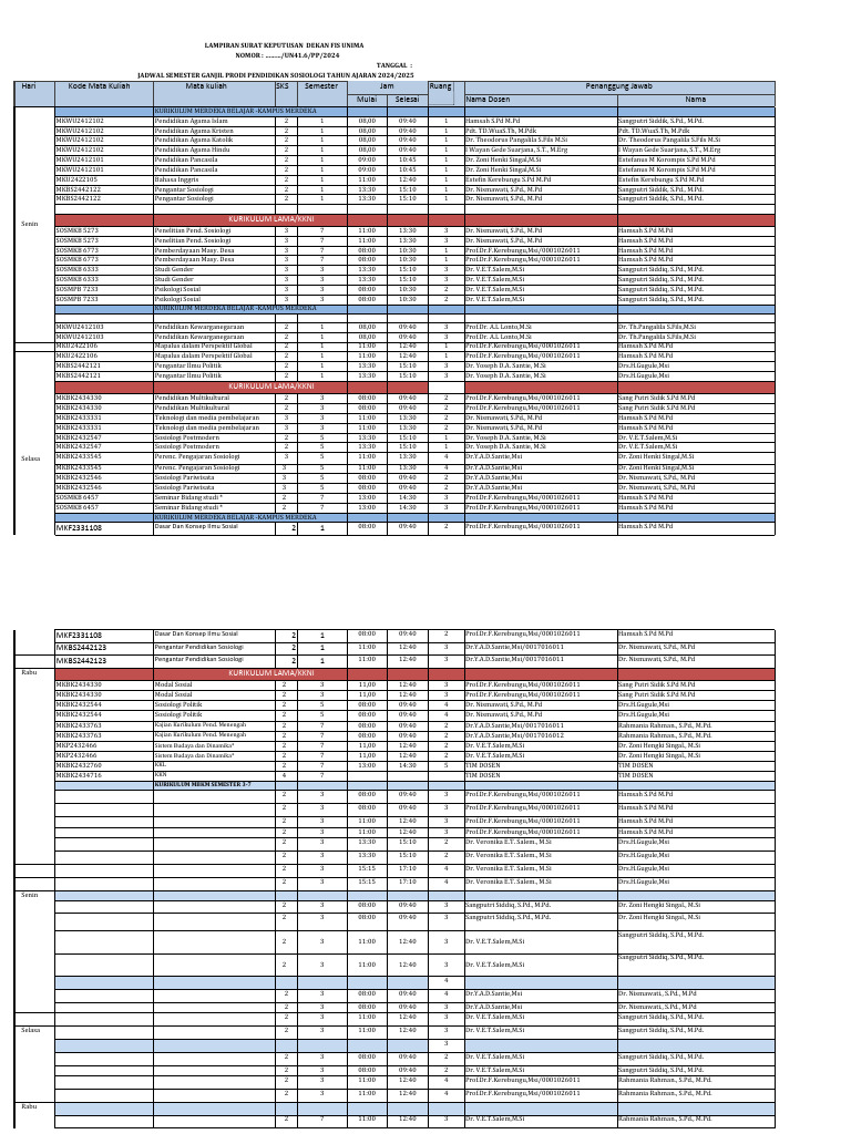 Jadwal Semester Ganjil Tahun 2024 Fixxx Pdf