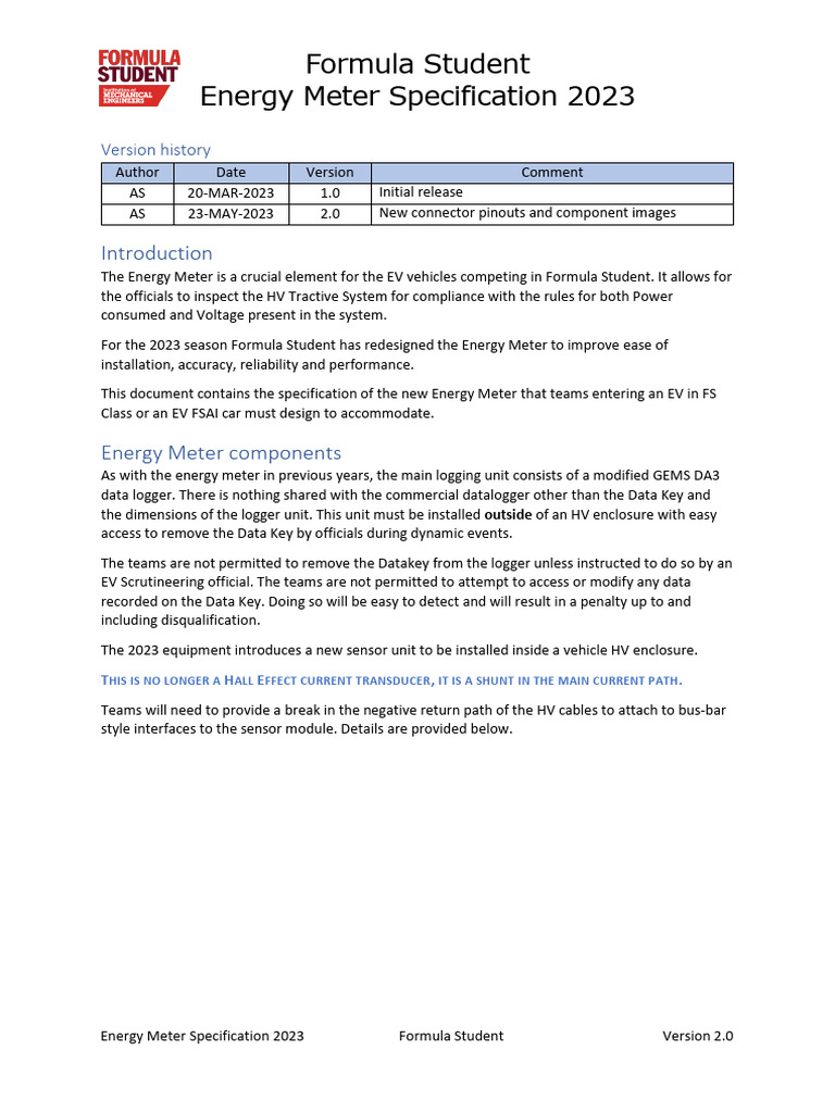 Formula Student Energy Meter Specification 2023 - May2023 | PDF ...