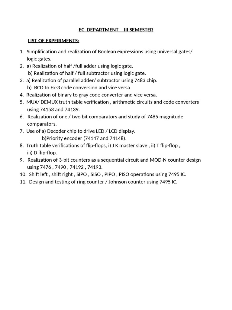Digital Logic Design Experiments | PDF