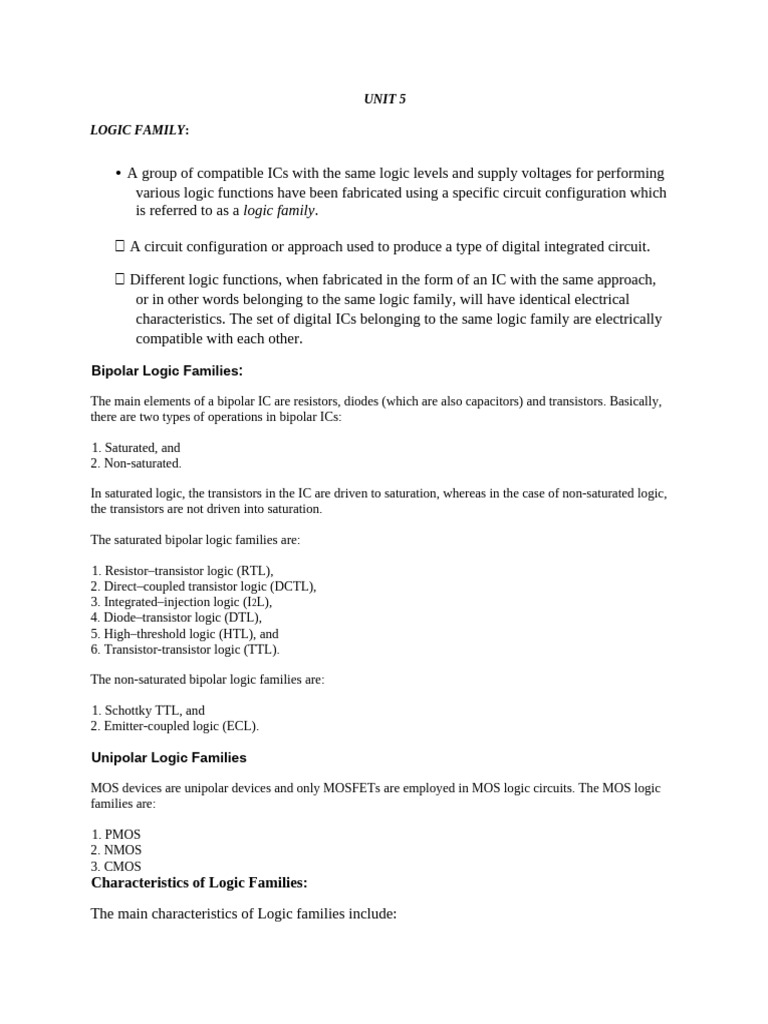 UNIT-5-Logic Families | PDF | Logic Gate | Mosfet