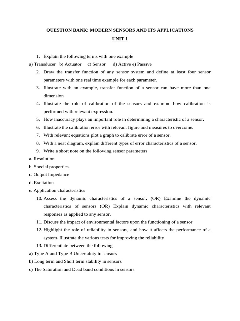 Copy of QUESTION BANK_MSA_UNIT 1-5 | PDF | Sensor | Piezoelectricity