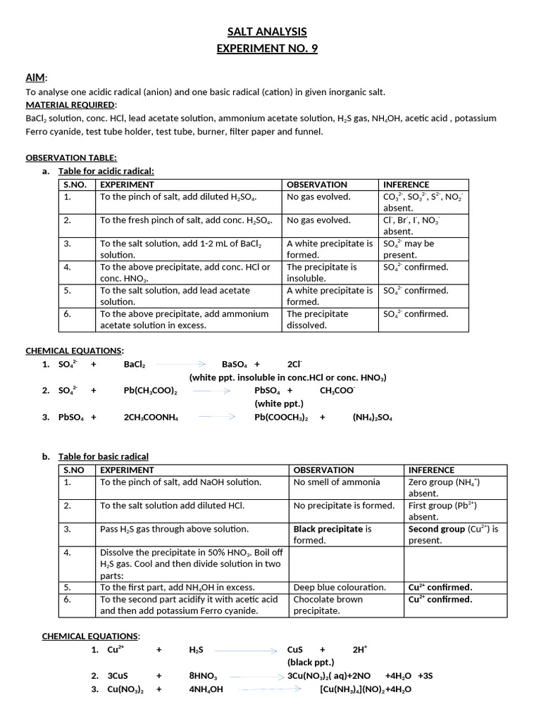 Salt Analysis 2 | PDF | Salt (Chemistry) | Ammonium