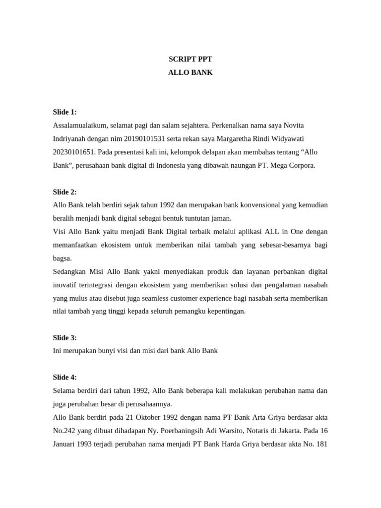 SCRIPT PP1 - Allo Bank | PDF