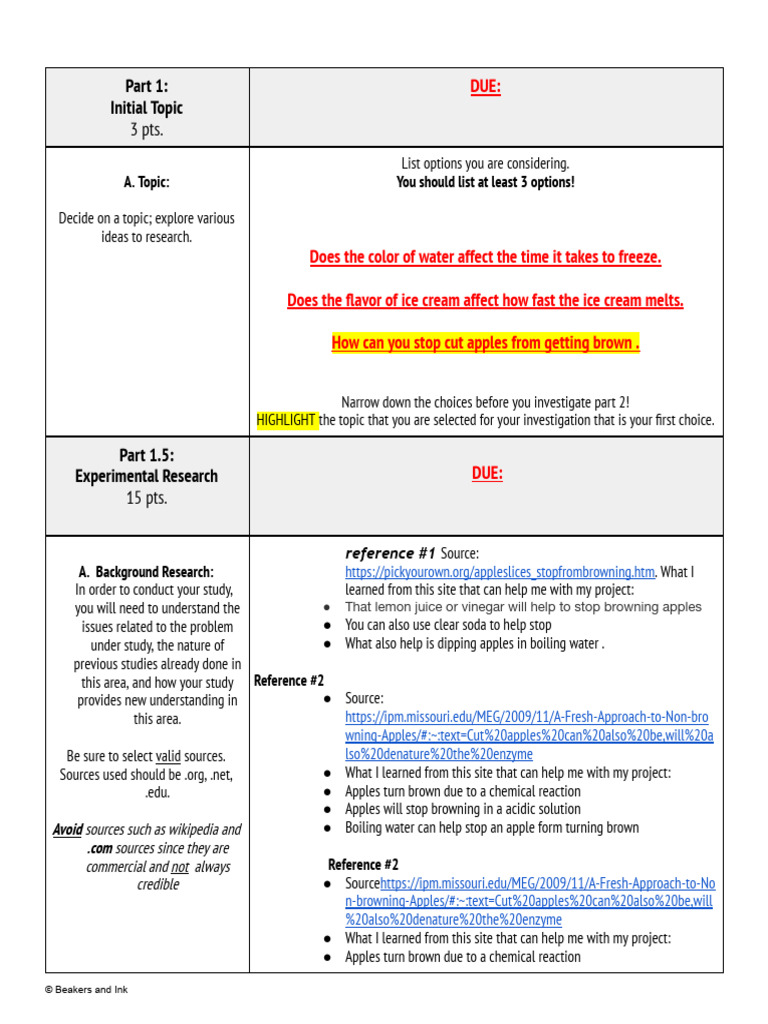 Zoie Pugh - Student Copy of 1. Science Project & Rubric | PDF