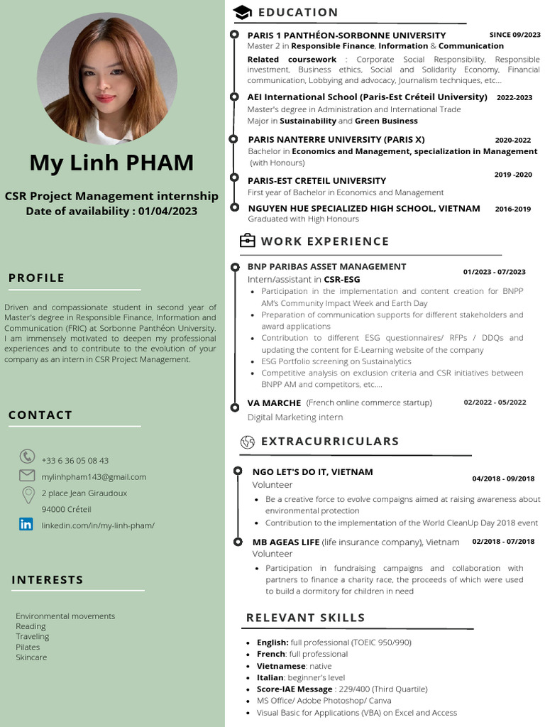 CSR Project Management CV - My-Linh PHAM | PDF | Corporate Social ...