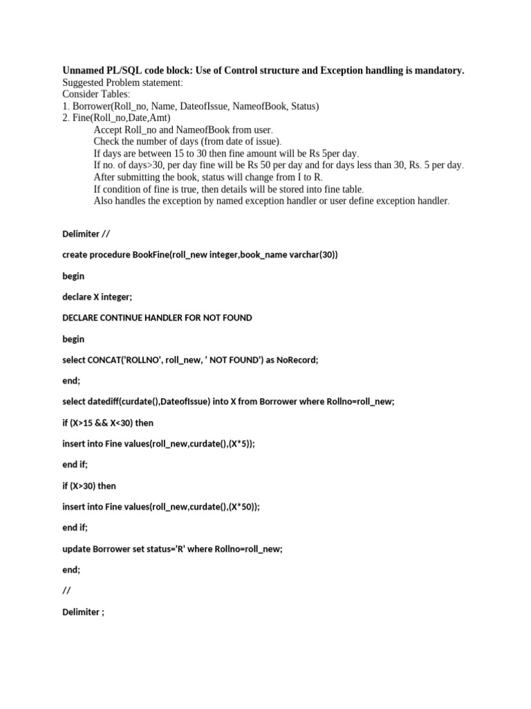 PL SQL Block For Book Fine | PDF