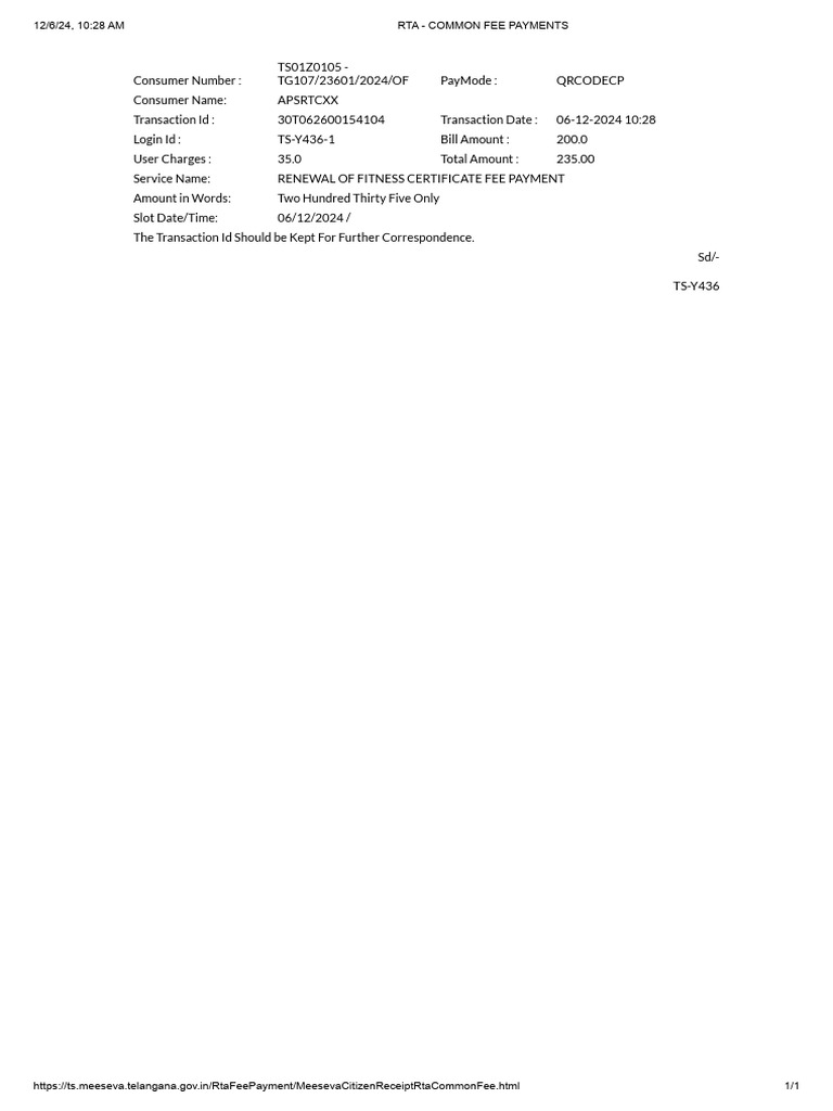 Rta - Common Fee Payments | PDF