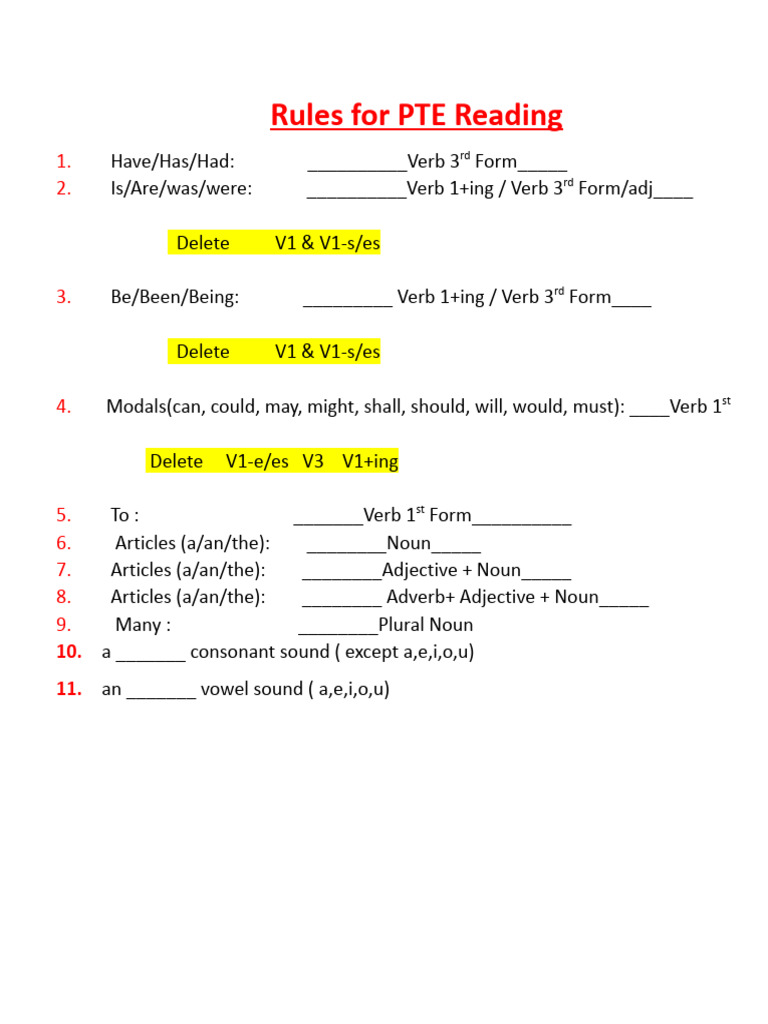 Rules For PTE Reading | PDF
