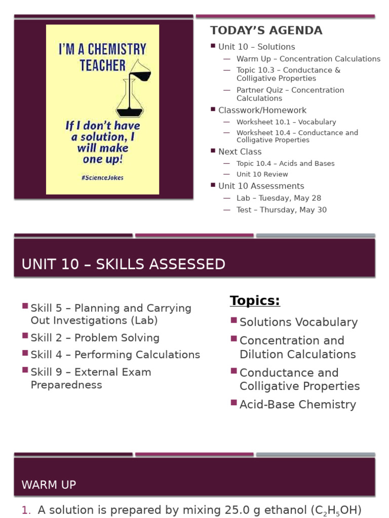 Unit 10 - Day 3 - Conductance and Colligative Properties | PDF | Chemical Compounds | Ion